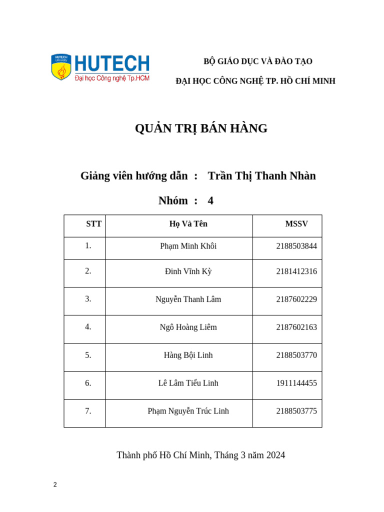 Chiều T6- Nhóm 4- QTBH- Bản Kế Hoạch | PDF