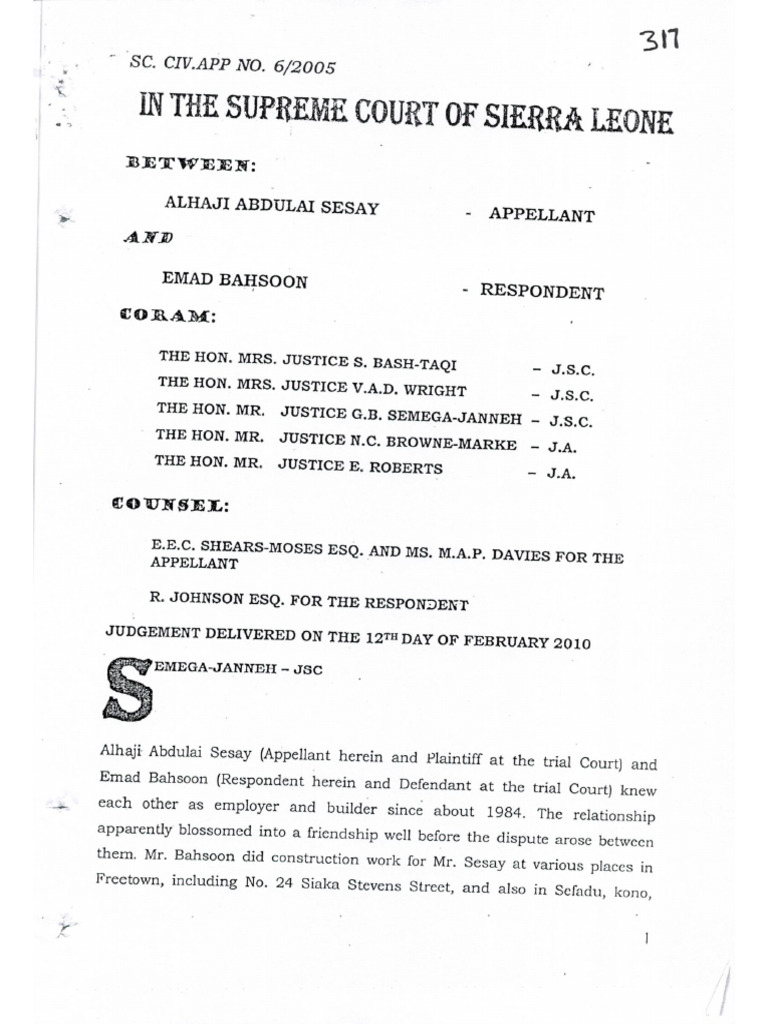 Alhaji Abdulai Sesay V Emad Bahsoon | PDF