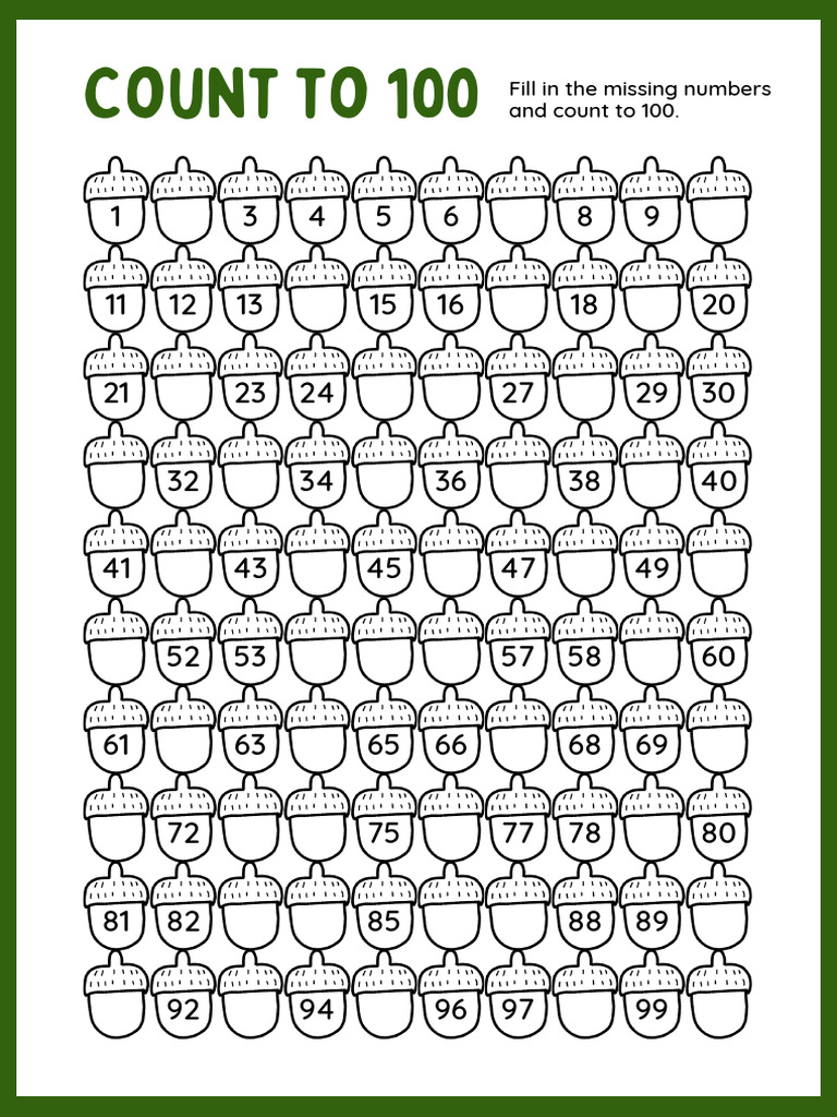 Green Fun Count To 100 Math Worksheet Set | PDF