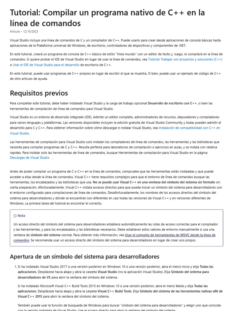 Tutorial - Compilar Un Programa Nativo de C++ en La Línea de Comandos - Microsoft Learn | PDF ...