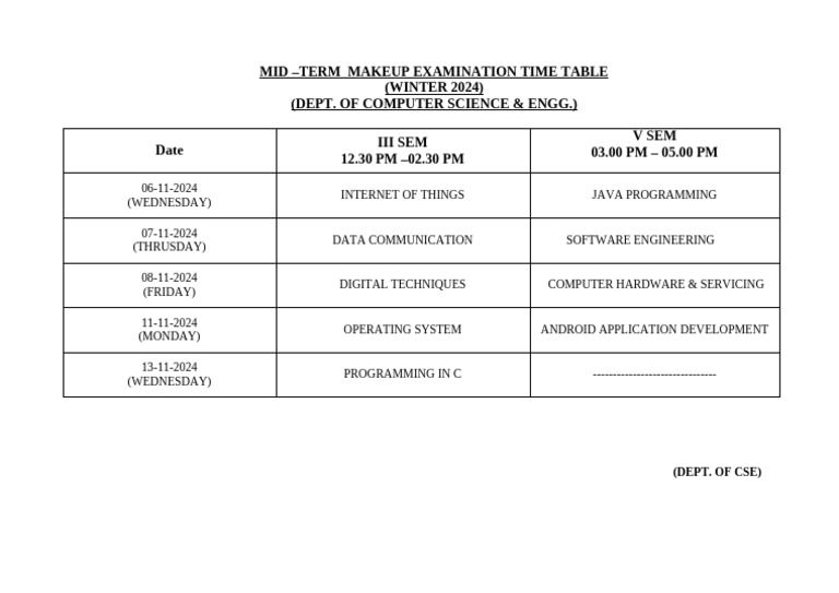 Winter 2024 Mid-Term Exam Schedule | PDF