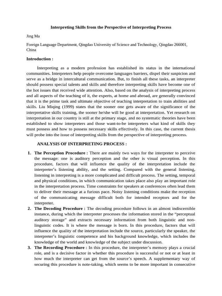 Interpreting Skills From The Perspective of Interpreting Process | PDF | Language Interpretation ...