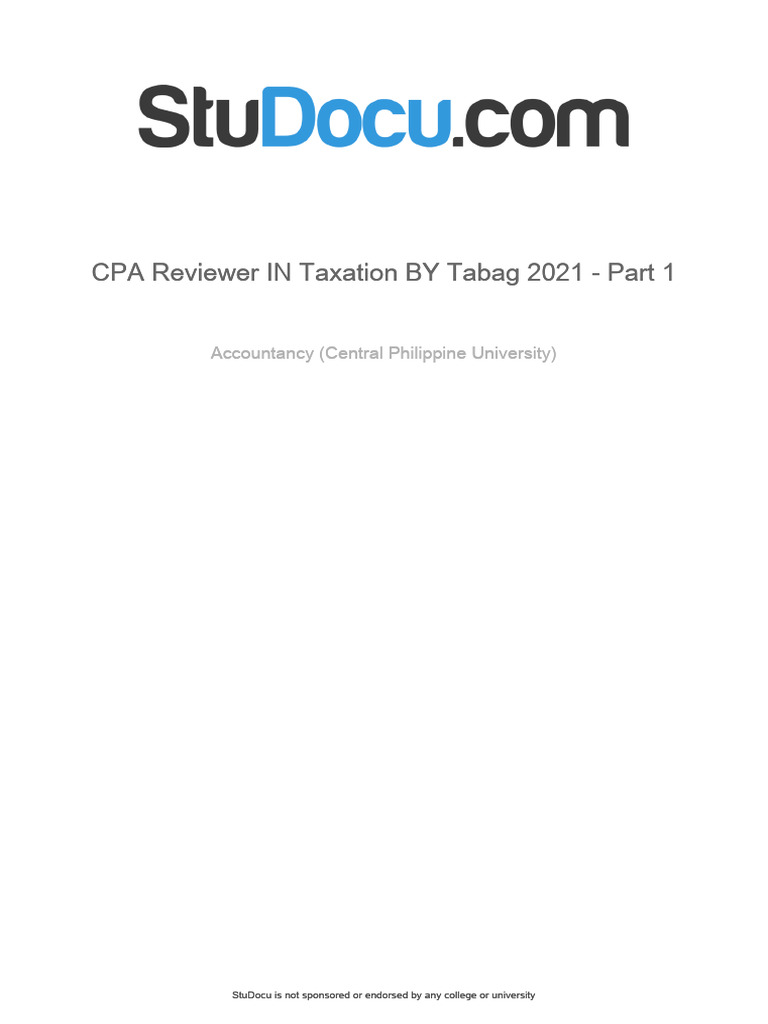 Part 1 Cpa Reviewer in Taxation by Tabag 2021 | PDF