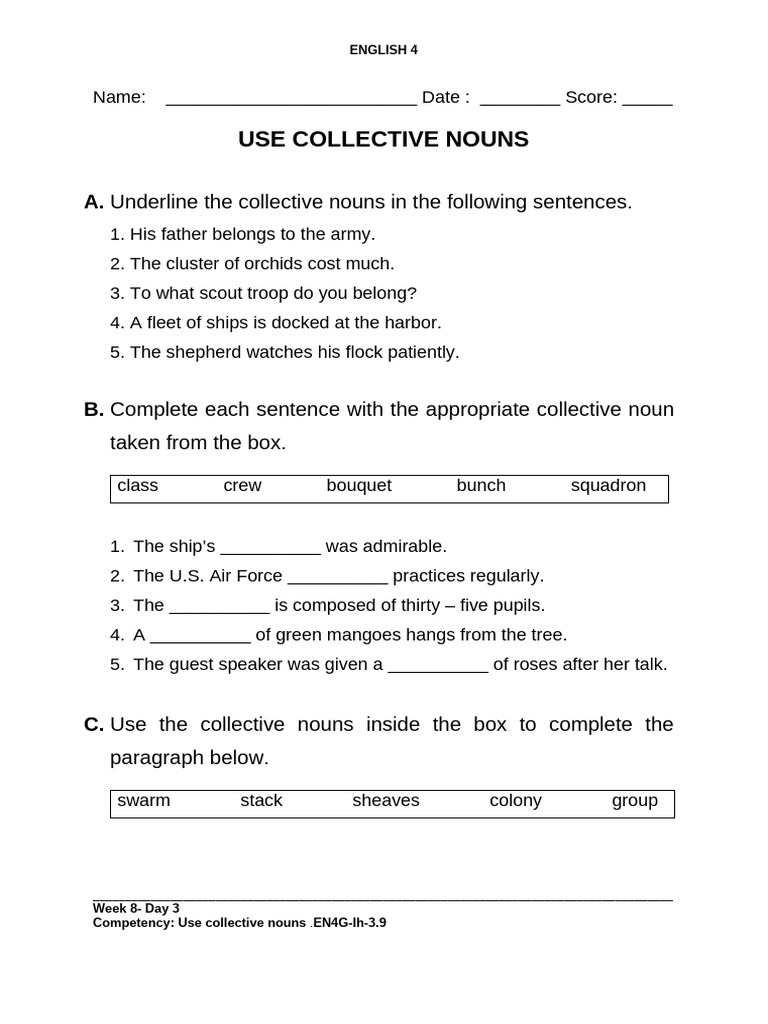 Use Collective Nouns-Activity Sheet | PDF