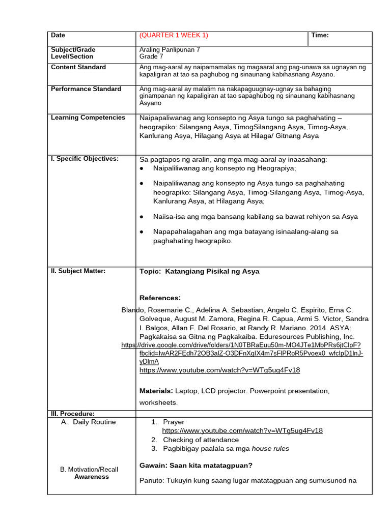 LP_AP7_Q1_Week 1_TINGSON | PDF