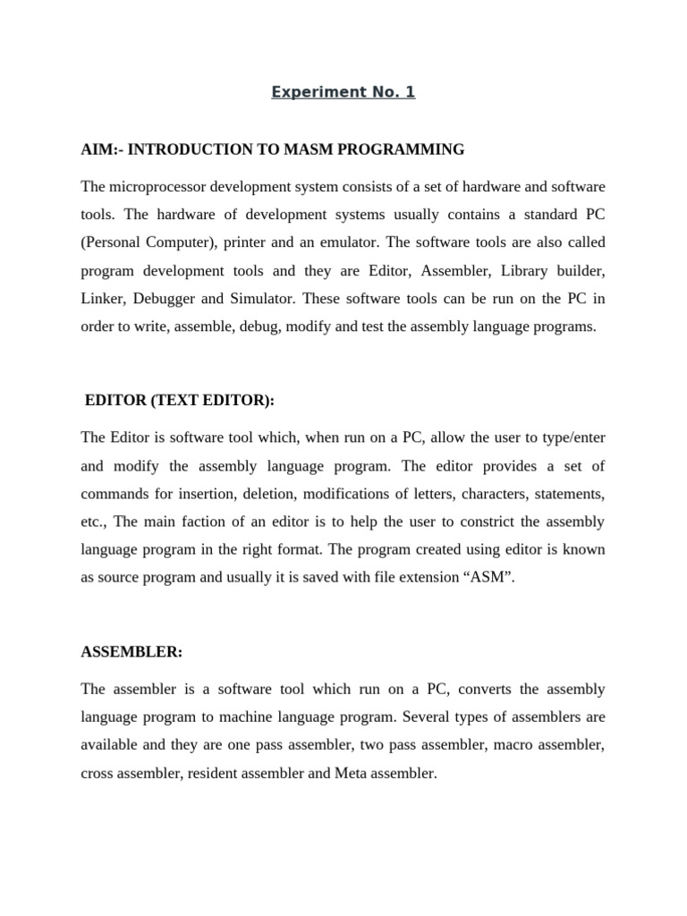 expt 1 masm | PDF | Assembly Language | Software