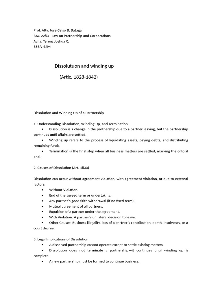 Dissolution and Winding Up of Partnerships | PDF | Liquidation ...