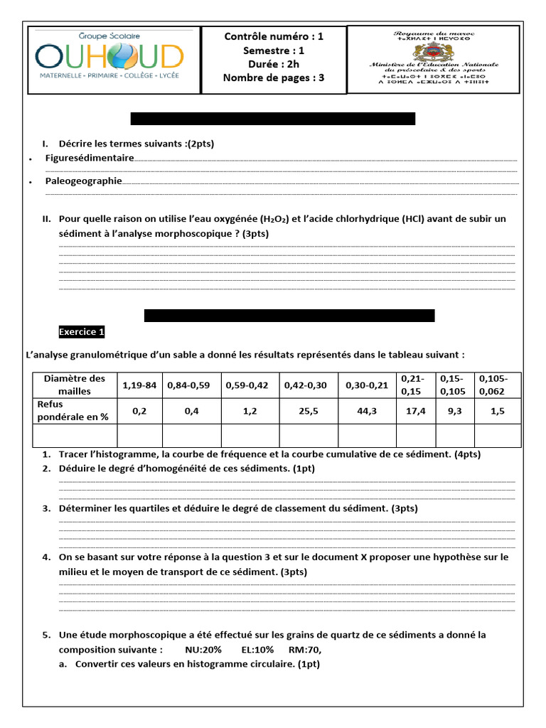 1bac SC Math Biof Ouhoud 2023 | PDF