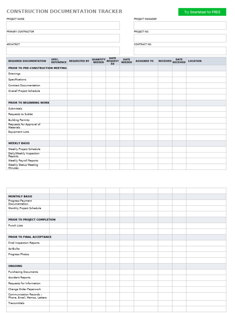Construction Documentation Tracker Guide | PDF