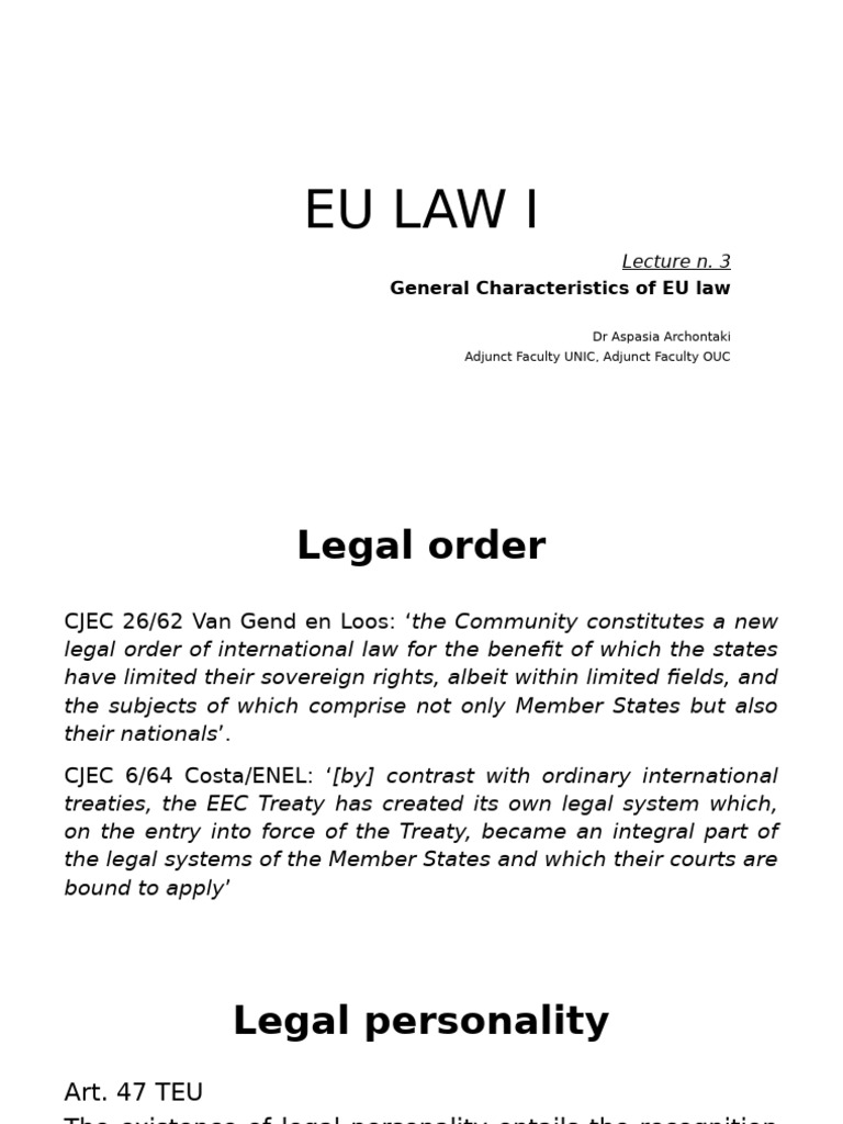 EU Legal Personality and Autonomy | PDF | European Union Law | European ...