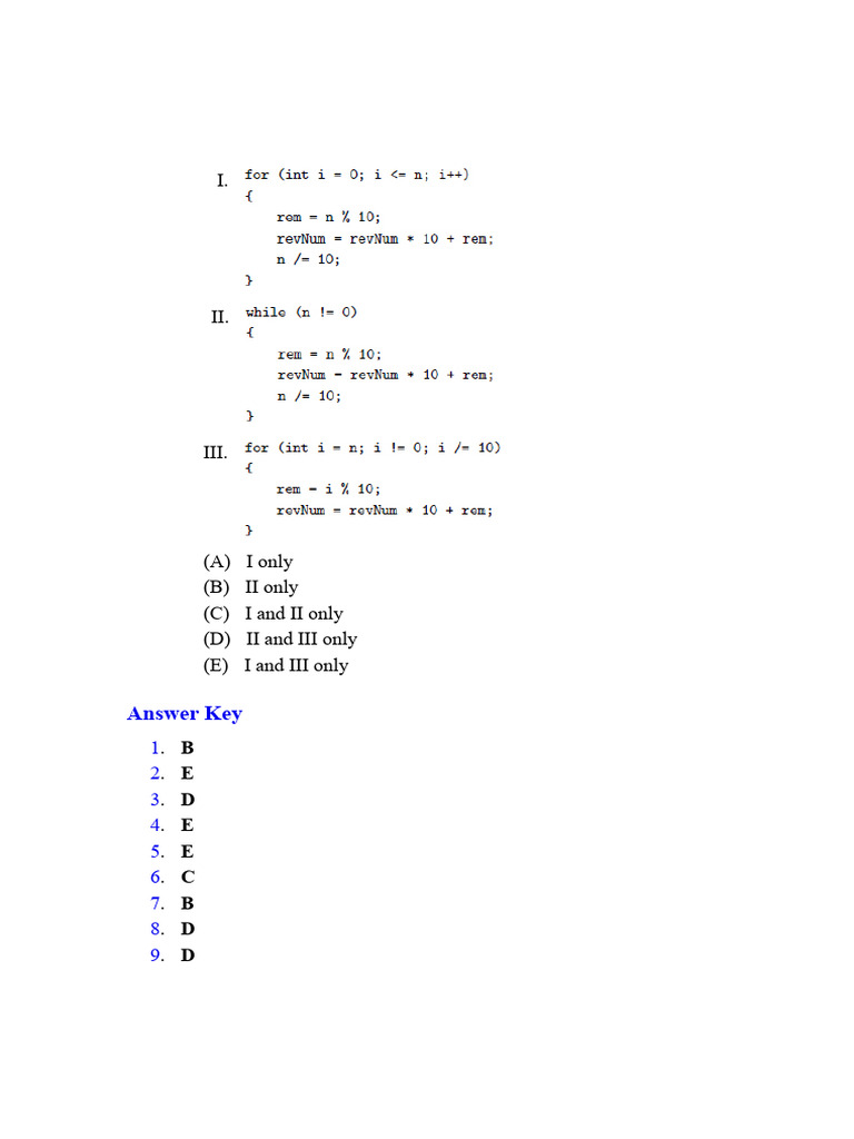 AP CS Java Basics MCQs Answers | PDF | Boolean Data Type | Mathematics