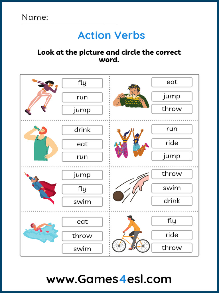 Action Verb Worksheets 1 | PDF