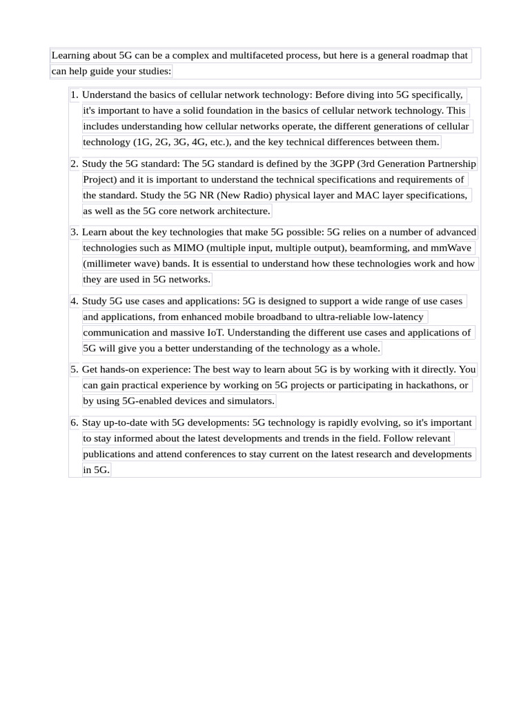 5G Learning Roadmap | PDF