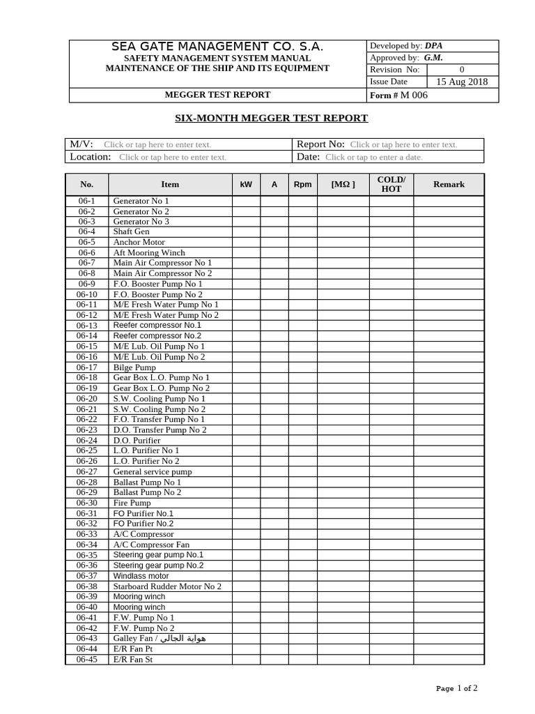 M 006 Megger Test Report (Elec) | PDF | Crane (Machine) | Air Conditioning
