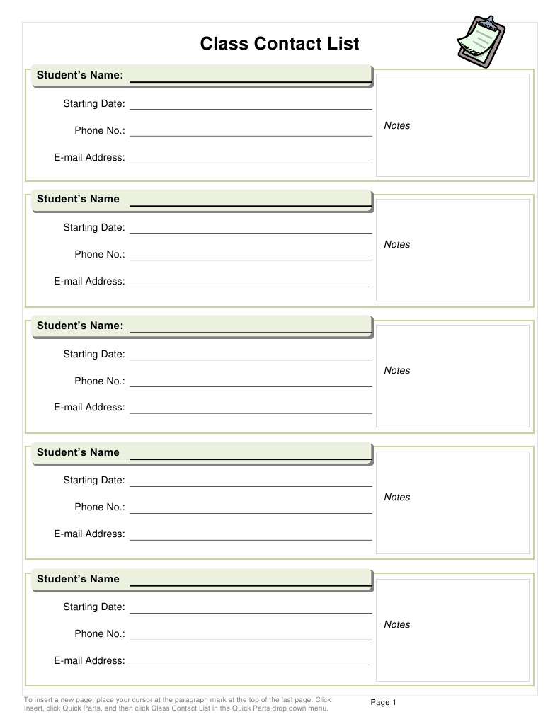 Student Contact List | PDF