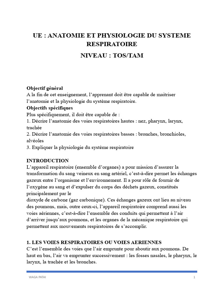 1anatomie Et Physiologie Du Systeme Respiratoire | PDF | Respiration ...