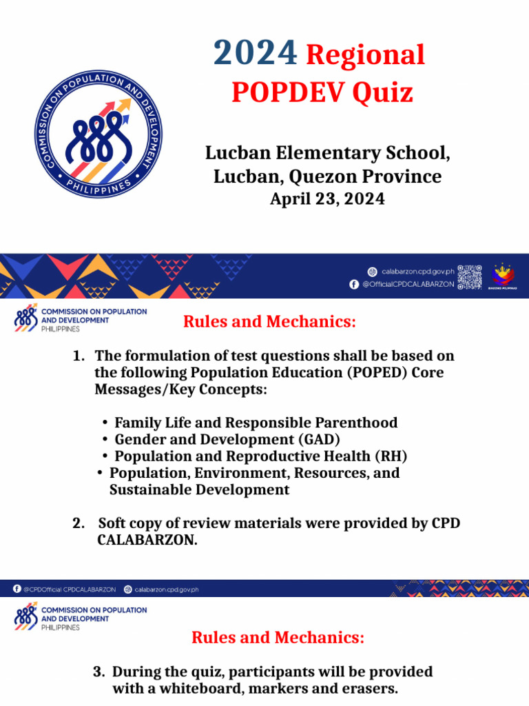 RD Approved 2024 CALABARZON - POPDEV Quiz Questionnaire - April 18, 2024 | PDF | Total Fertility ...