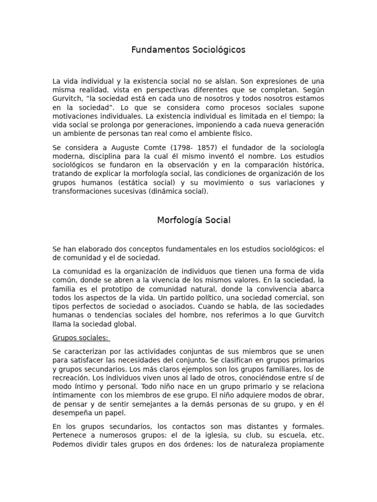Fundamentos Sociológicos | PDF | Sociedad | Sociología