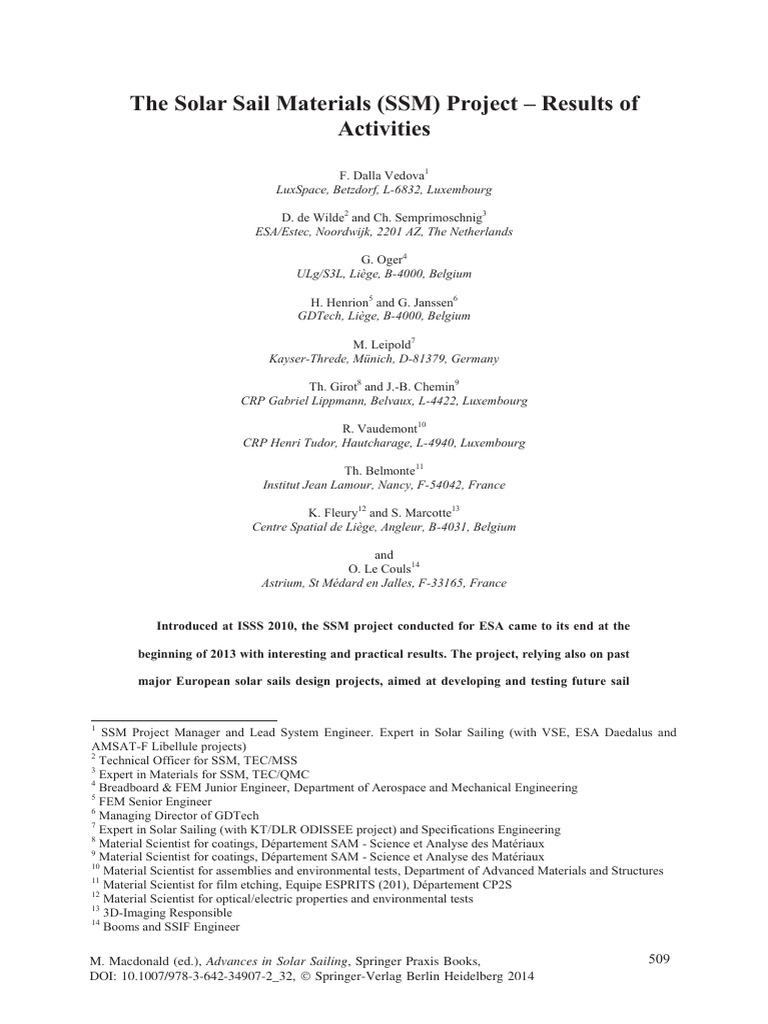Solar Sail Materials Project Results | PDF | System | Adhesive