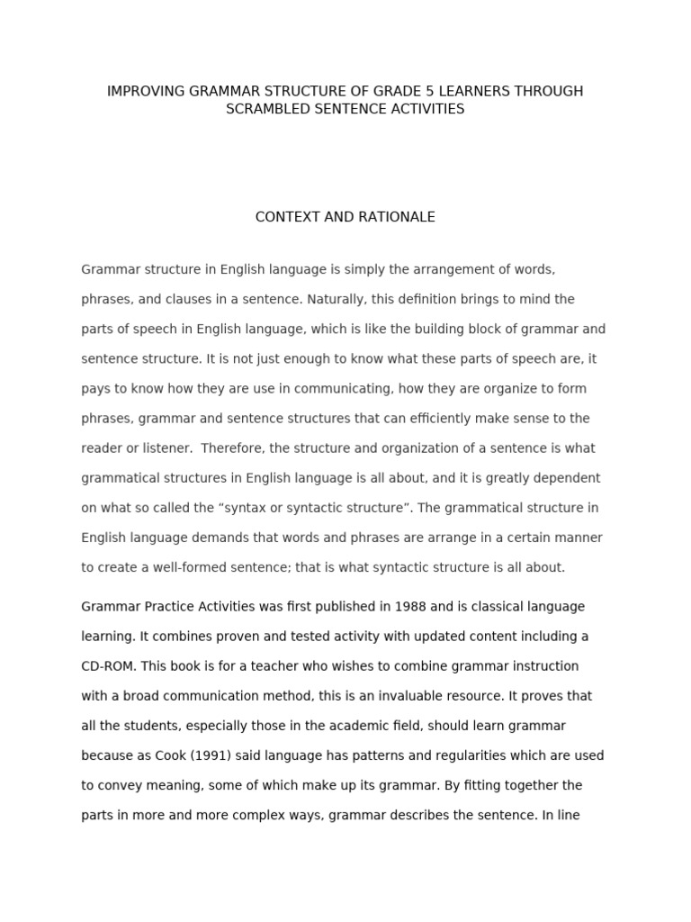 Scrambled Sentence Activities for Grade 5 | PDF | Syntax | Grammar