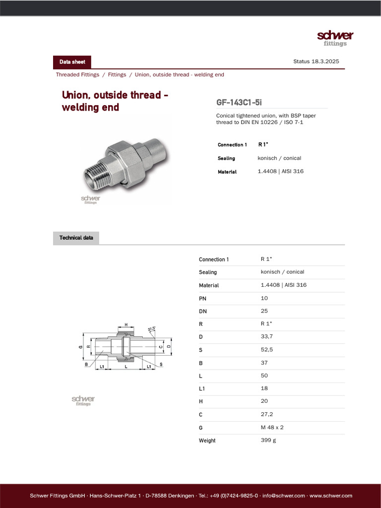 Fitting_Schwer_Union_Outside_Thread_Welding_End_R1'' | PDF | Mechanical ...