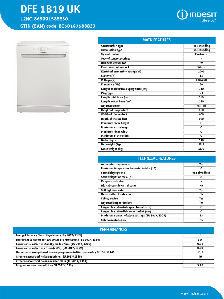 ENF48763533 - Indesit+Ldf125+Dishwasher Data Sheet - c9IEX Ytyk | PDF ...