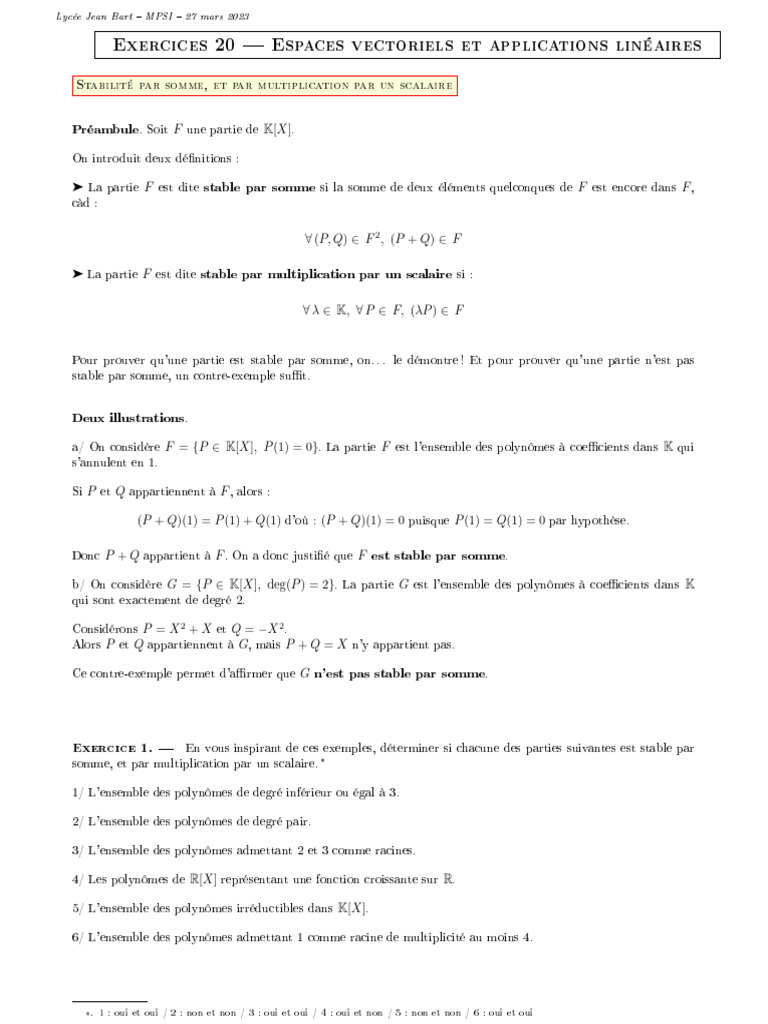 Exos 20 Alg Lin 1 | PDF | Matrice (Mathématiques) | Scalaire ...