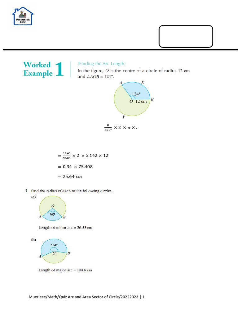 Quiz Arc Lenght and Area Sector Circle | PDF