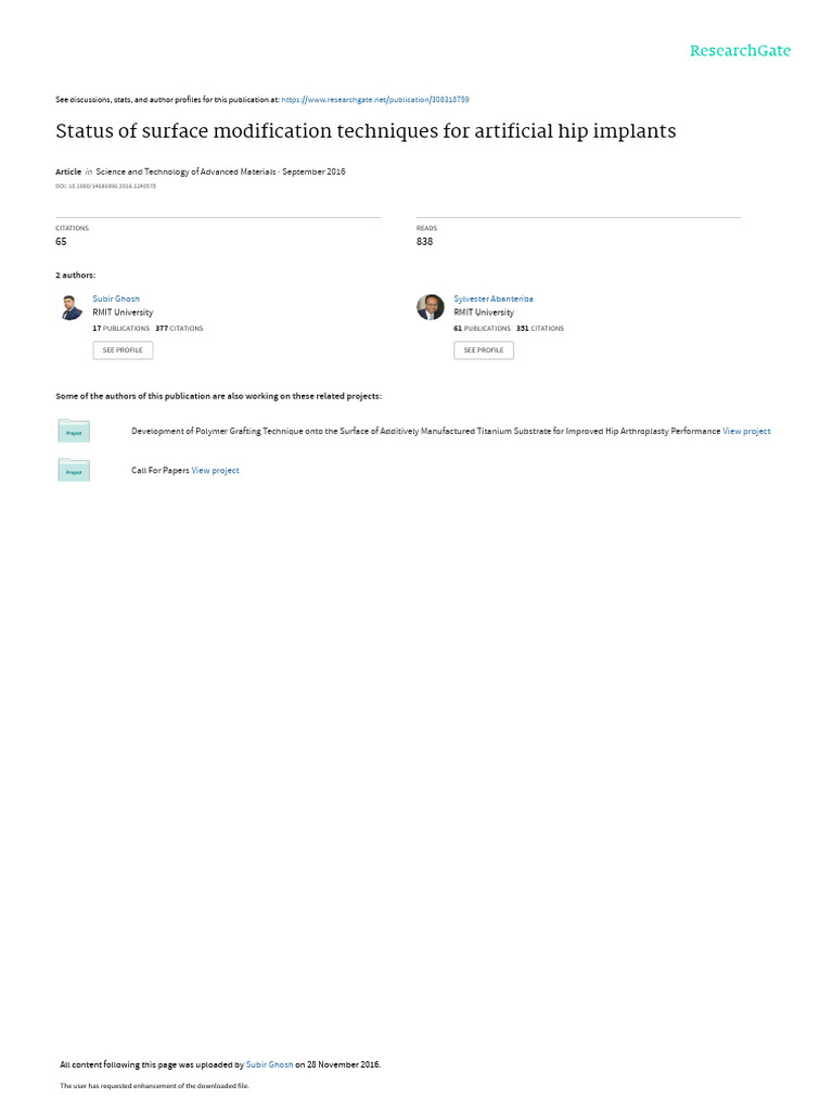 Surface Modification Techniques | PDF | Wear | Friction