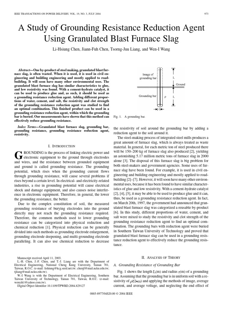 A Study of Grounding Resistance Reduction Agent Using Granulated Blast ...