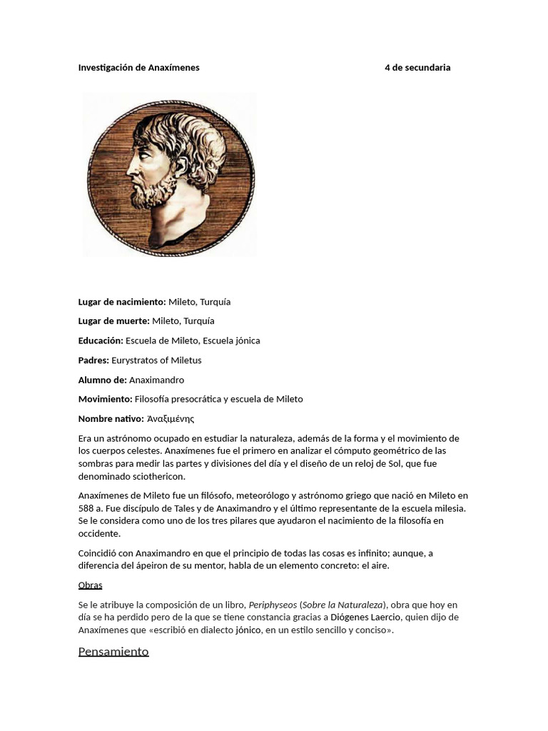 Anaxímenes: Filósofo de Mileto | PDF