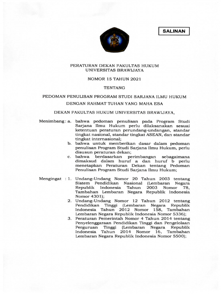 Pedoman Penulisan Program Studi Sarjana Ilmu Hukum | PDF