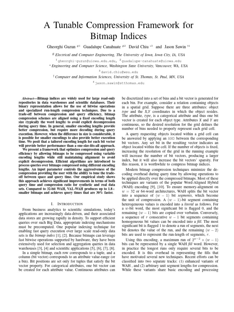 A Tunable Compression Framework for Bitmap Indices (Guzun_ICDE_2014) | PDF | Data Compression | Bit