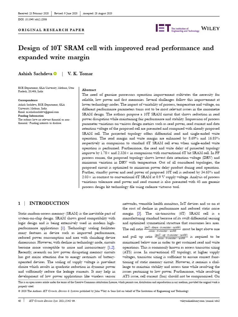 Design of 10T SRAM Cell With Improved Read Perform | PDF | Mosfet | Electronic Circuits