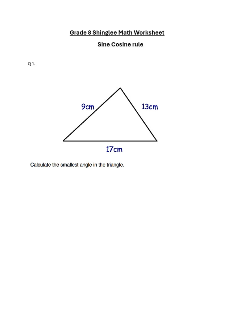 Grade 8 Sine Cosine Math Worksheet | PDF