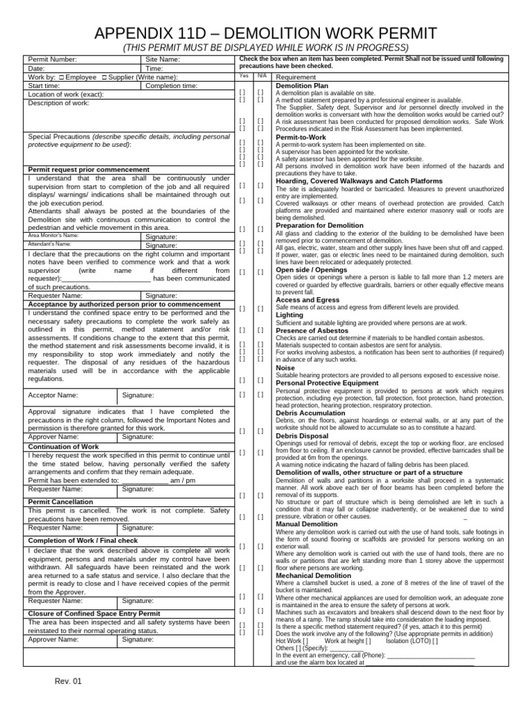 Appendix 11D - Demolition Work Permit | PDF | Demolition | Personal ...