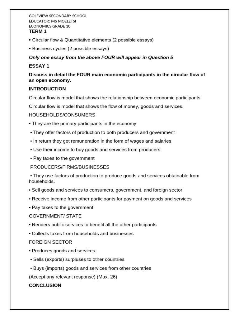 Grade 10 Economics: Circular Flow & Business Cycles | PDF | Recession ...