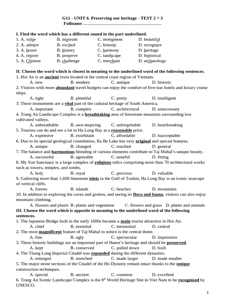 Heritage Preservation Test Questions | PDF