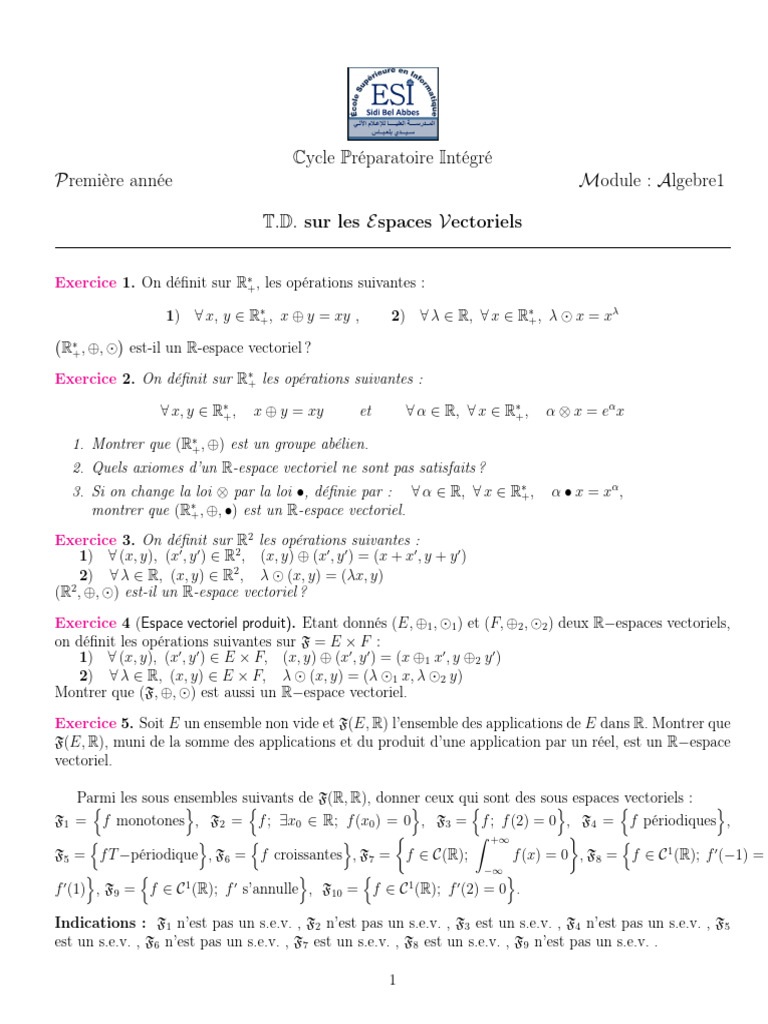 Espaces Vectoriels : Exercices et Axiomes | PDF | Module sur un anneau ...