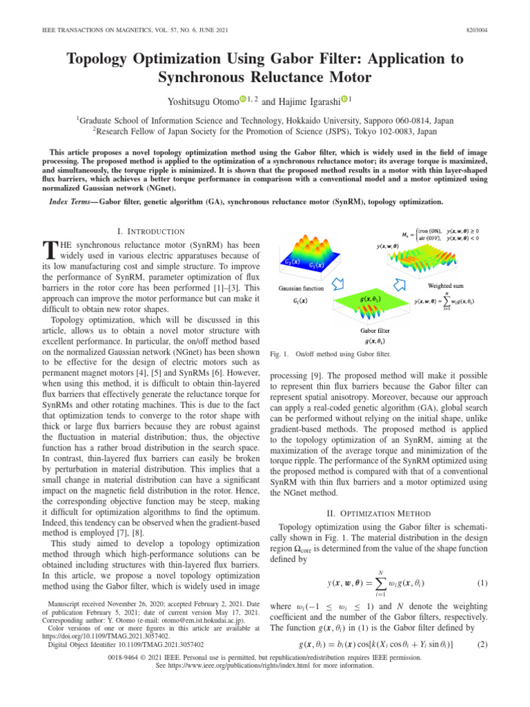 Topology Optimization Using Gabor Filter Application to Synchronous Reluctance Motor | PDF ...