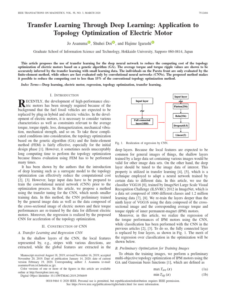 Transfer Learning Through Deep Learning Application To Topology Optimization of Electric Motor ...