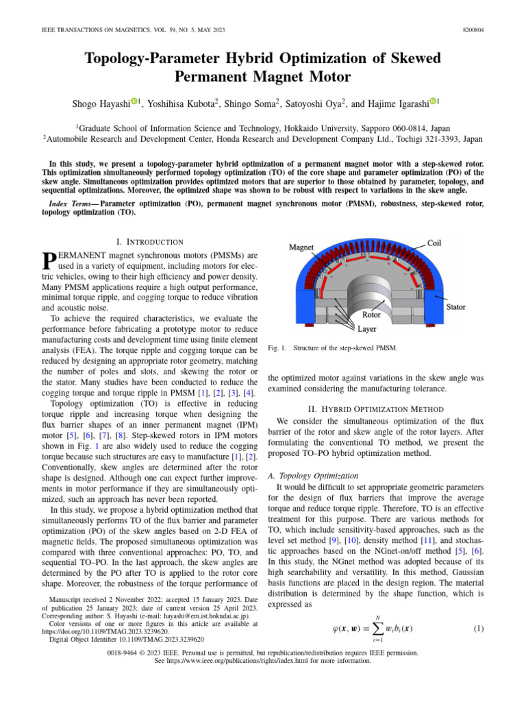 Topology-Parameter Hybrid Optimization of Skewed Permanent Magnet Motor | PDF | Electric Motor