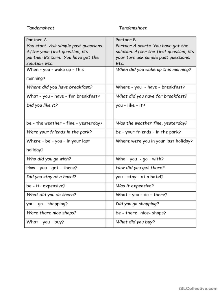 Worksheet Simple Past Questions | PDF