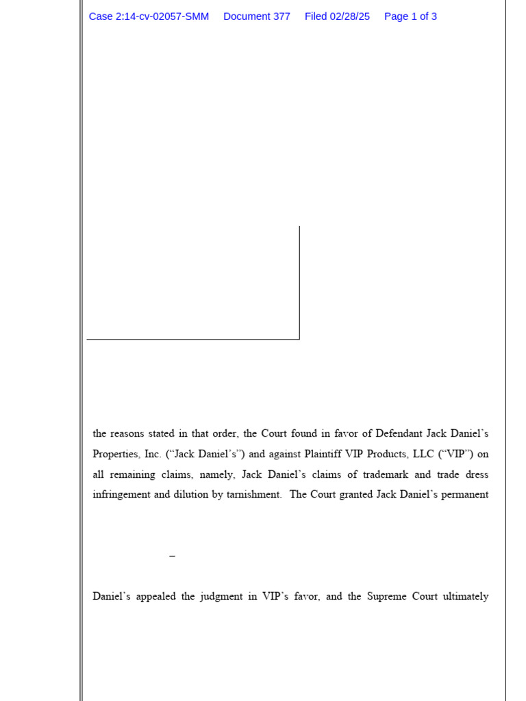 VIP Products v. Jack Daniel's - Permanent Injunction | PDF | Judgment (Law) | Trademark Infringement