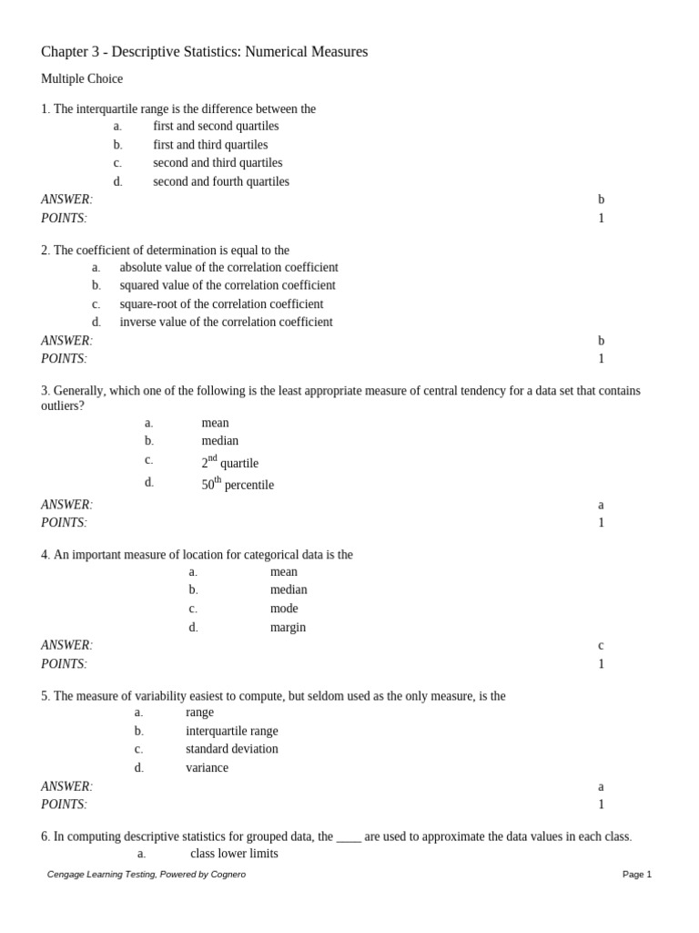 Descriptive Statistics Quiz Questions | PDF | Variance | Standard Deviation