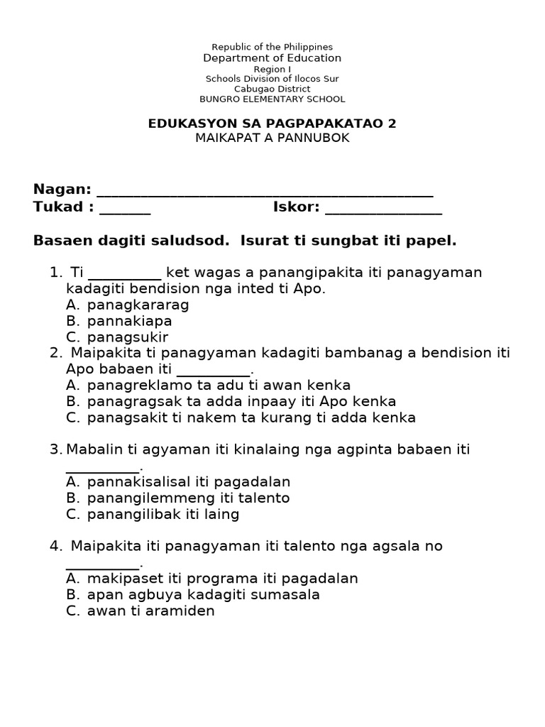 Edukasyon Sa Pagpapakatao 2 q4 | PDF