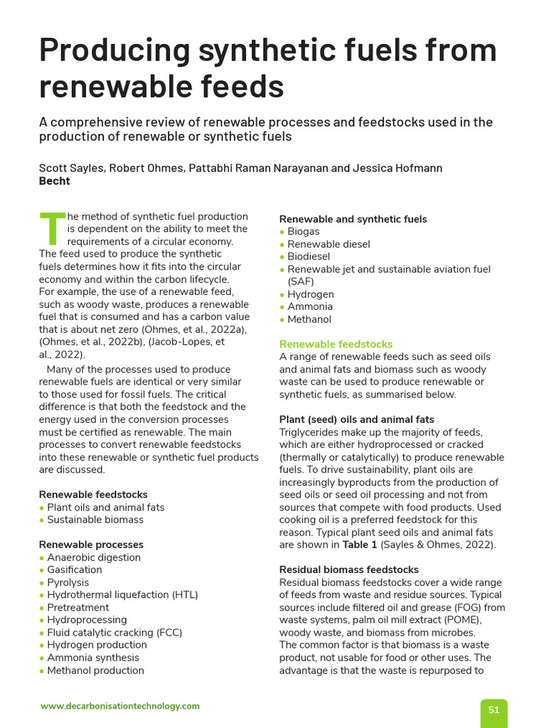 Producing Synthetic Fuels From Renewable Feeds 1713682826 | PDF ...