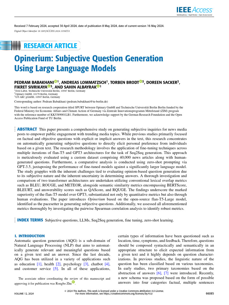 Opinerium Subjective Question Generation Using Large Language Models | PDF | Semantics | Question
