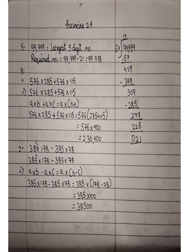 Maths H.W Operations On Whole Numbers Home Work Sums | PDF