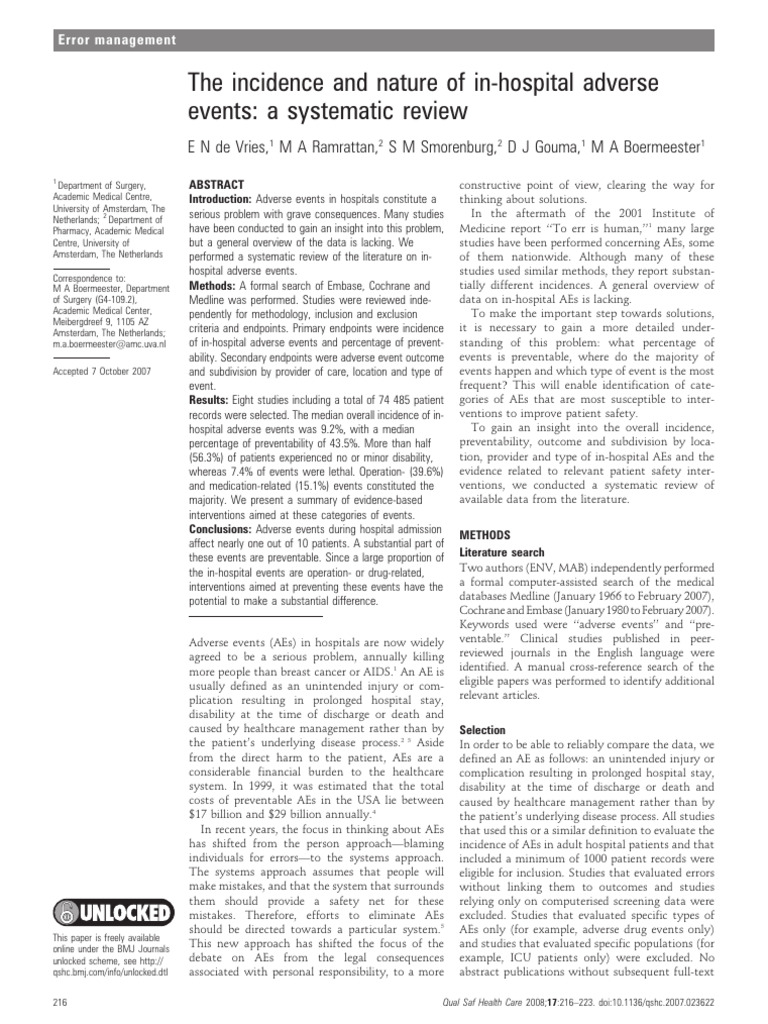 Jurnal The Incidence Adverse Events | PDF | Hospital | Systematic Review